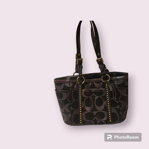 Coach | Bags | Coach Brown Metallic Lurex Jacquard Signature C Studded ...